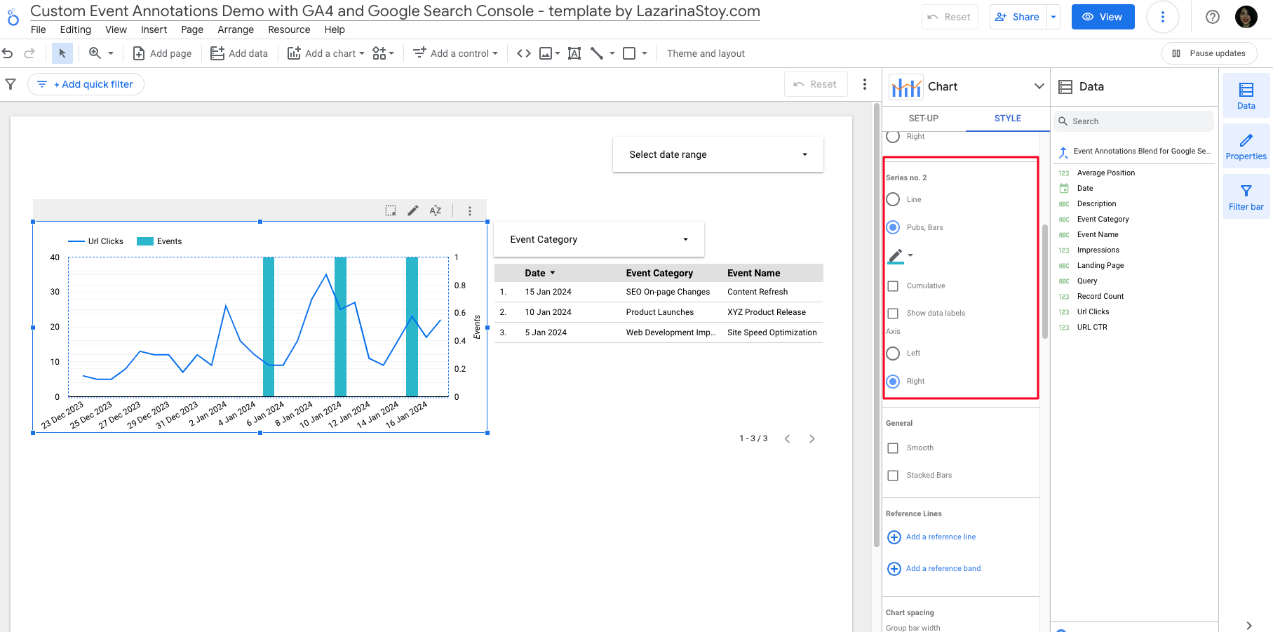 How to create custom event annotations for GA4 or Google Search Console data in Looker Studio ...